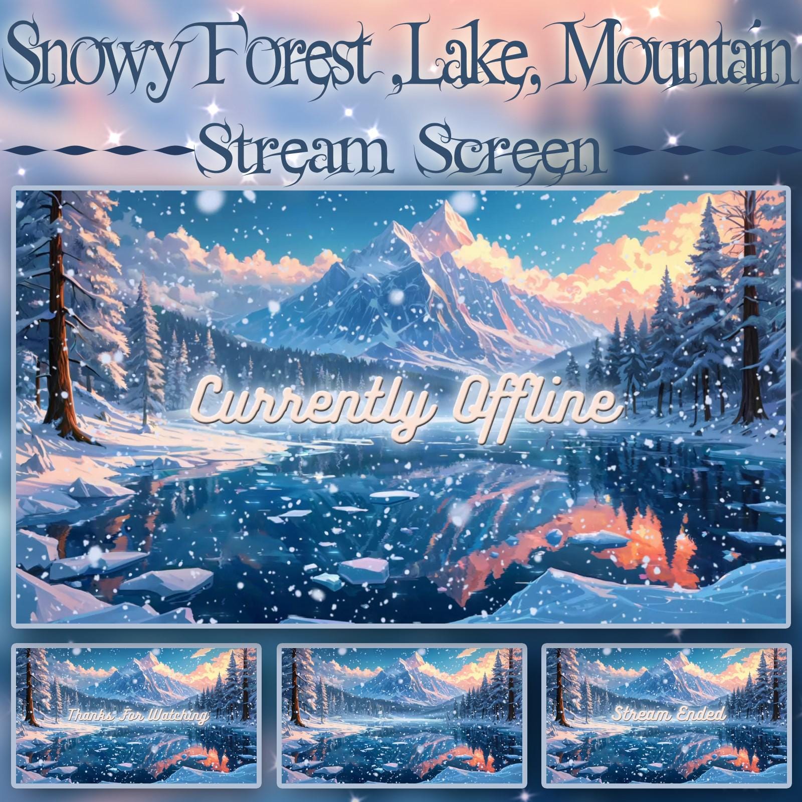 Animated Stream Screen: Blue Snowy Forest Twitch Overlay, Peaceful ...