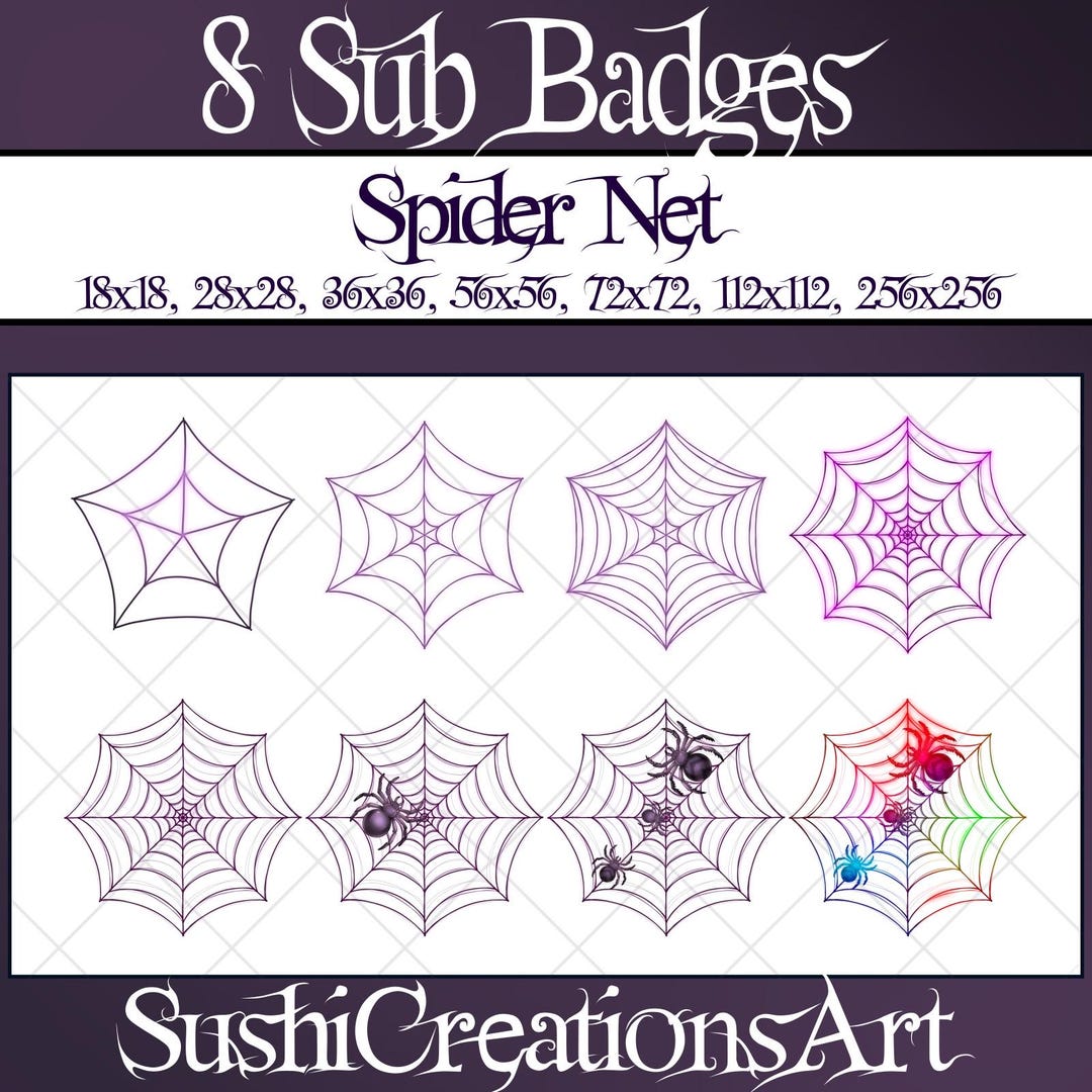 8 Spider Net Twitch Sub Badges, Gothic Spiderweb Bit Badges, Halloween ...