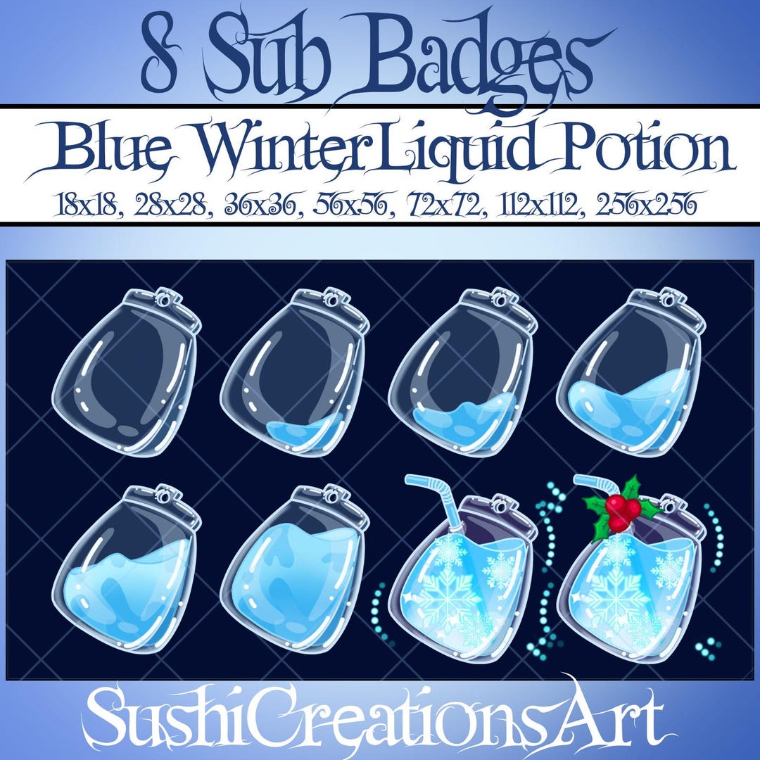 8 Blue Snowflakes Vampire Blood Potion Sub Badges, Winter Noel Pack Bit ...