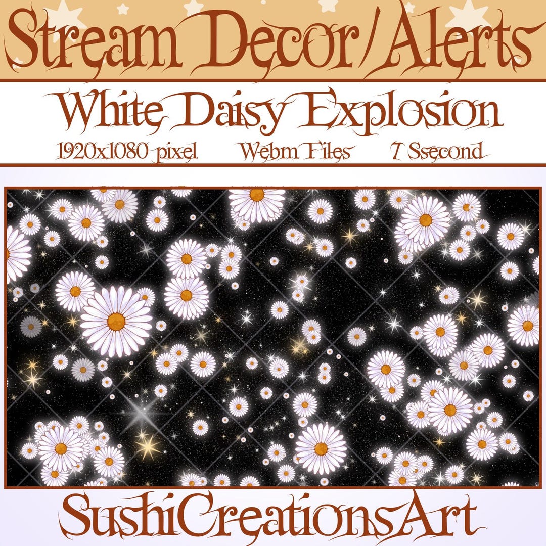 2 Animated Stream Decoration: Cute Kawaii White Daisy Flower Explosion ...