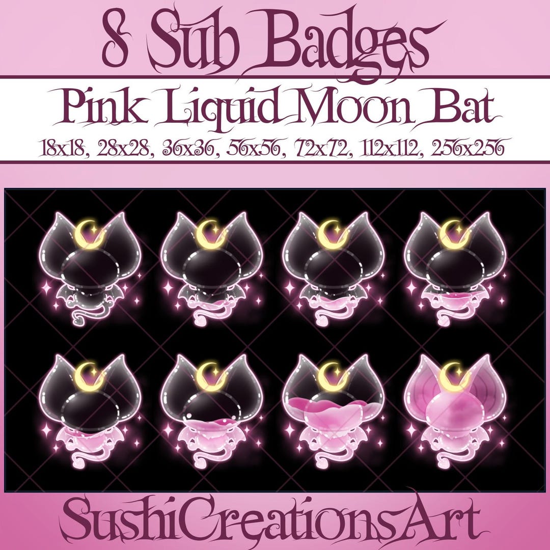 Cute Love Pink Liquid Moon Bat Sub Badges Goals, Halloween Vampire Bat ...