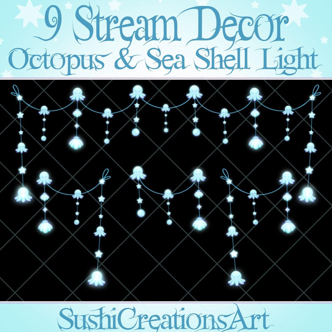 9 Animated Stream Decoration: Blue Octopus Sea Shell Pearl Twinkle ...
