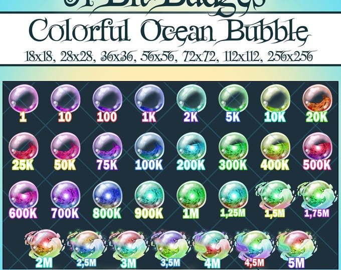 Kawaii Colorful Ocean Bubble Twitch Number Bit Badges, Crystal Bubble ...