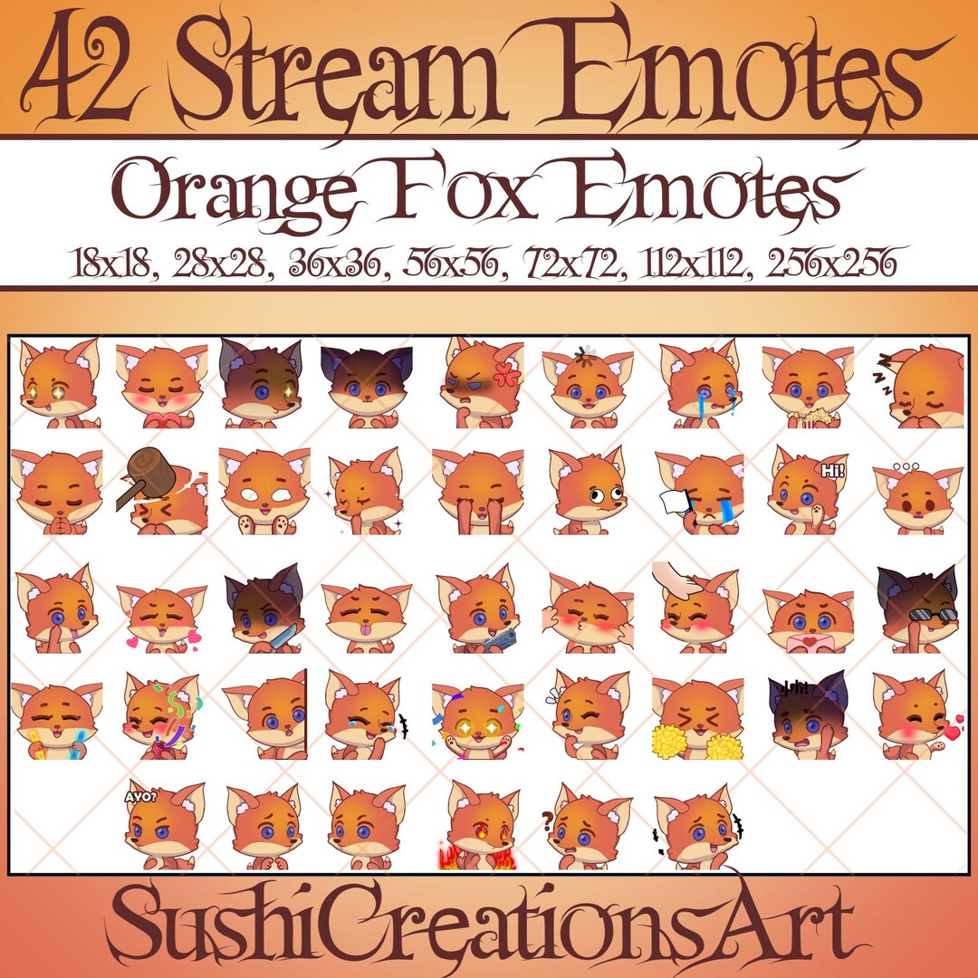 Chibi Orange Foxy Twitch Emotes Pack, Funny Fox Emoji Bundle, Forest ...