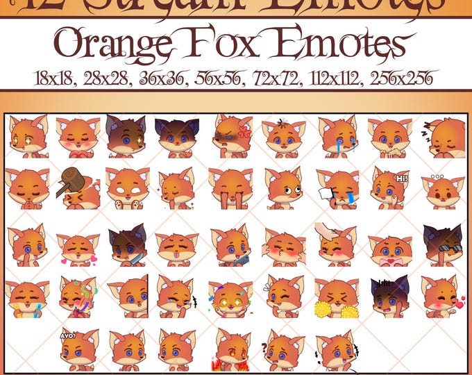 Kawaii Fox Emotes (8) – Cute Emotes for Streamer – Chibi Fox Emoji ...