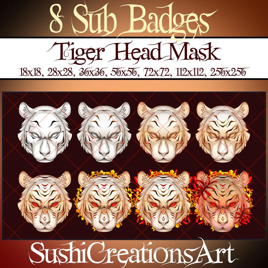 8 Steampunk Tiger Head Mask Twitch Sub Badges, Fire Tiger Twitch ...