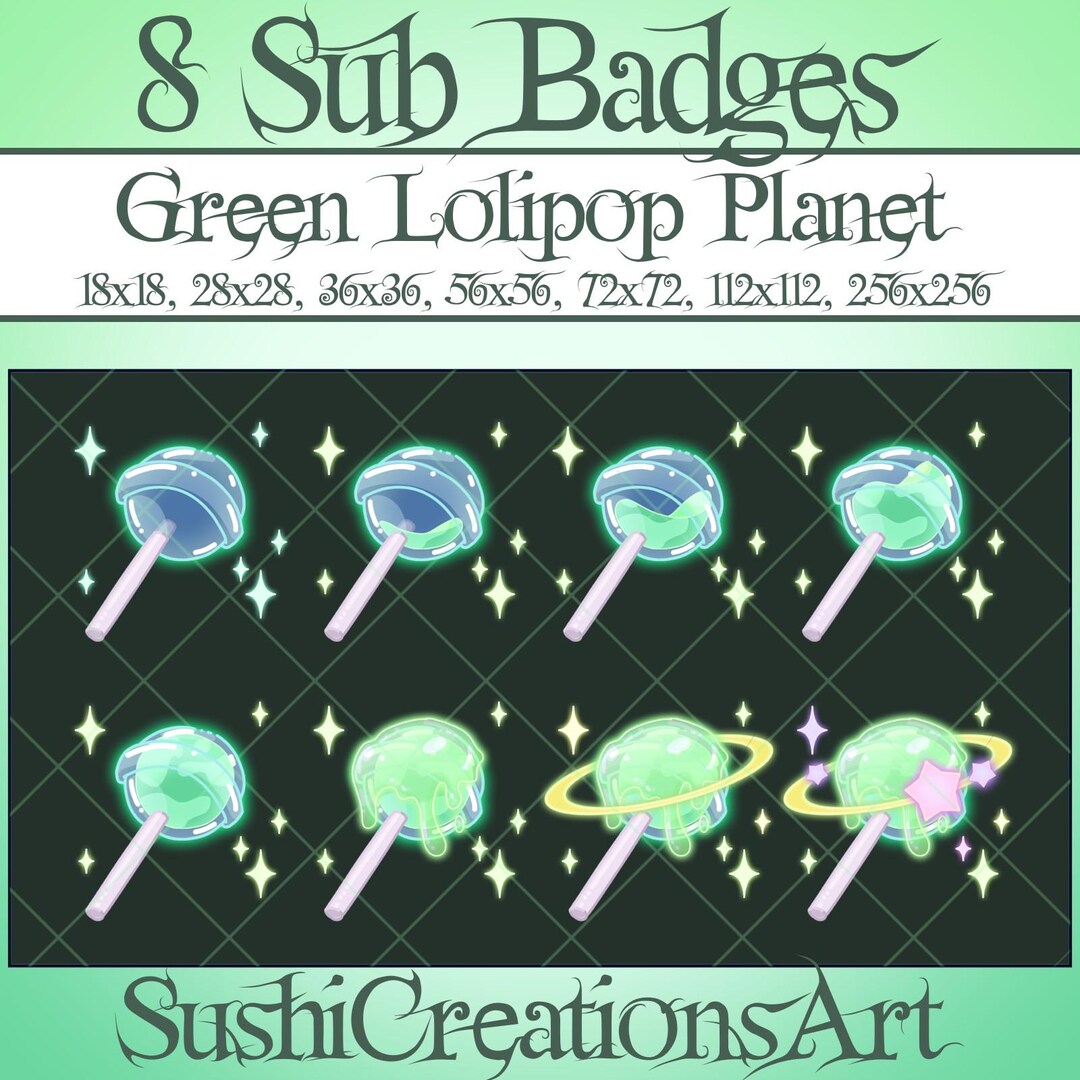 8 Green Lollipop Planet Sub Badges Goals, Candy Lolly Sucker Bit, Star ...