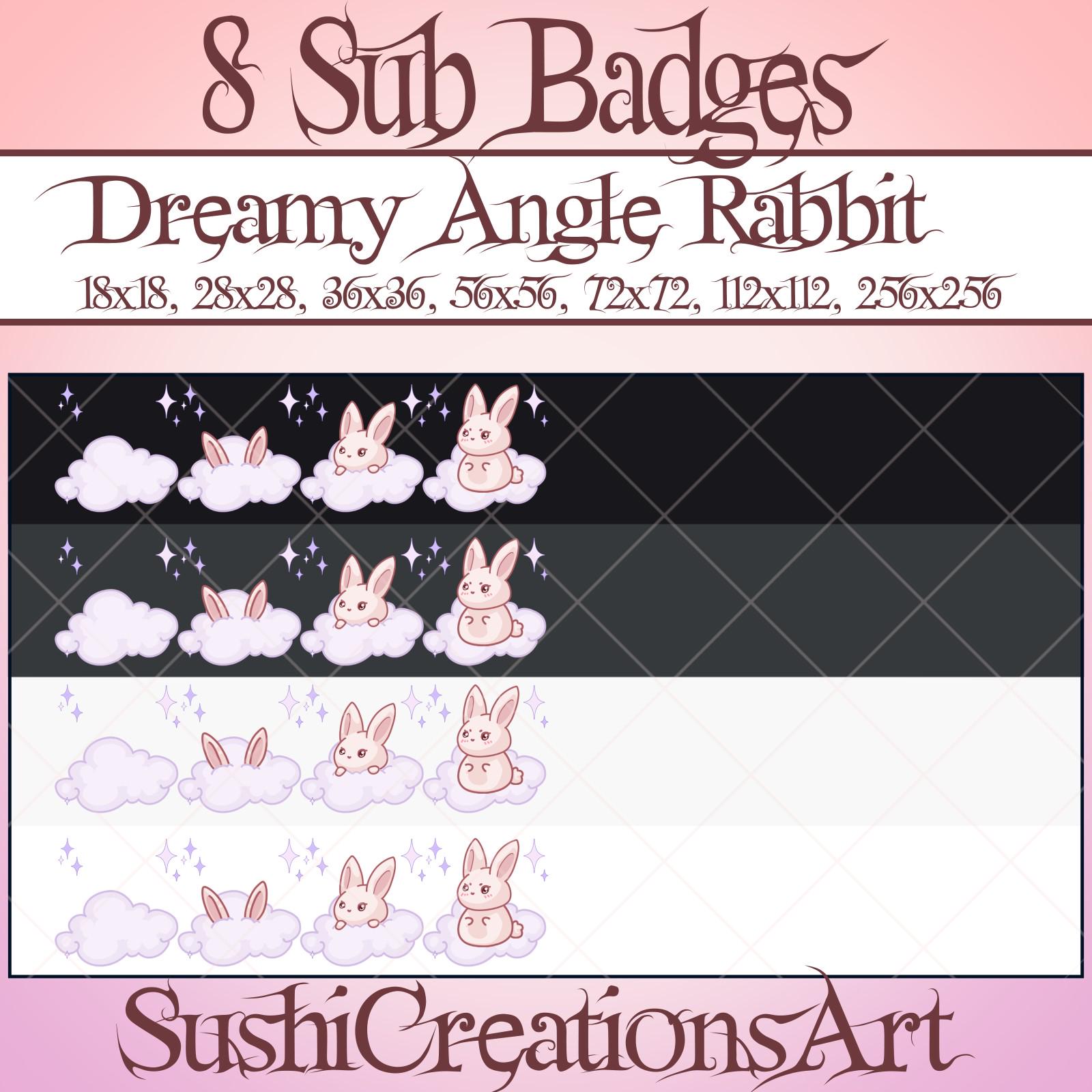 8 Dreamy Angle Rabbit Sub Badges, Easter Bunny in Magical Cloud Bit ...