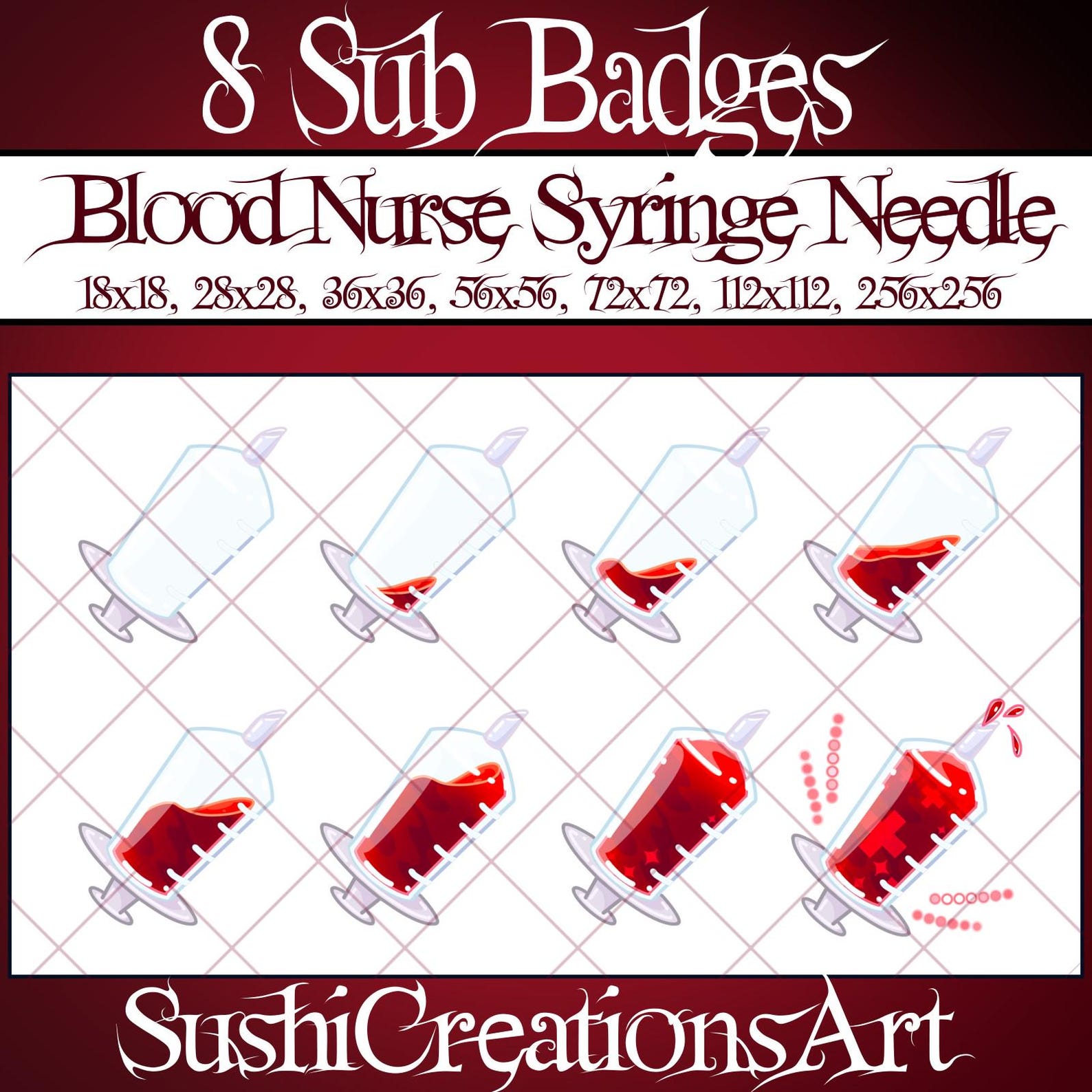 8 Vampire Blood Nurse Syringe Needle Twitch Sub Badges, Gothic Blood ...