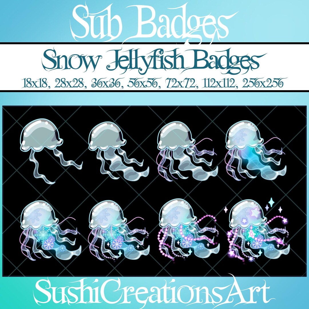 8 Cute Blue Winter Snow Jellyfish Evolution Sub Badges, Snowflakes, Sea ...