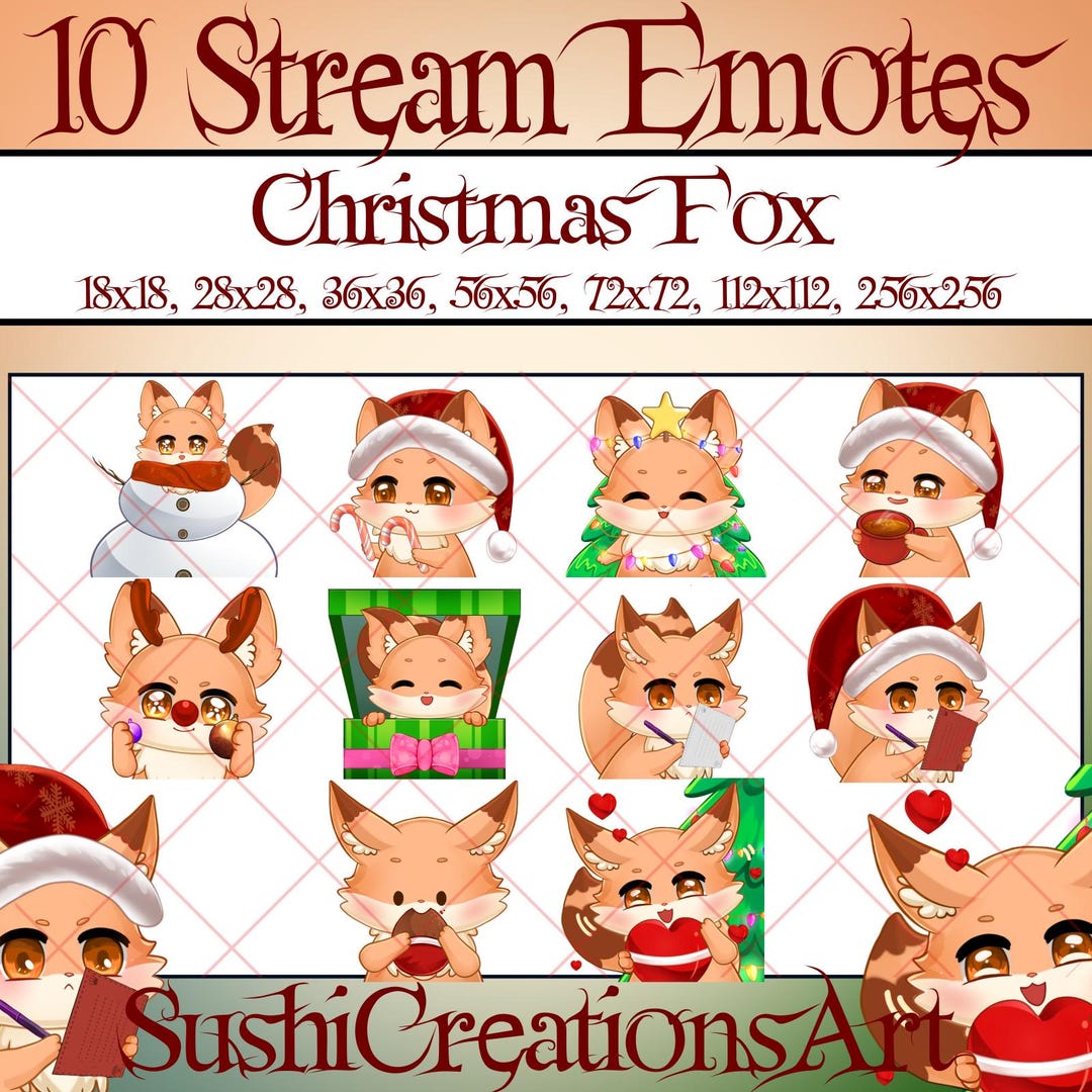 10 Christmas Fox Emotes: Funny Foxy in Xmas Costume Twitch Overlay ...