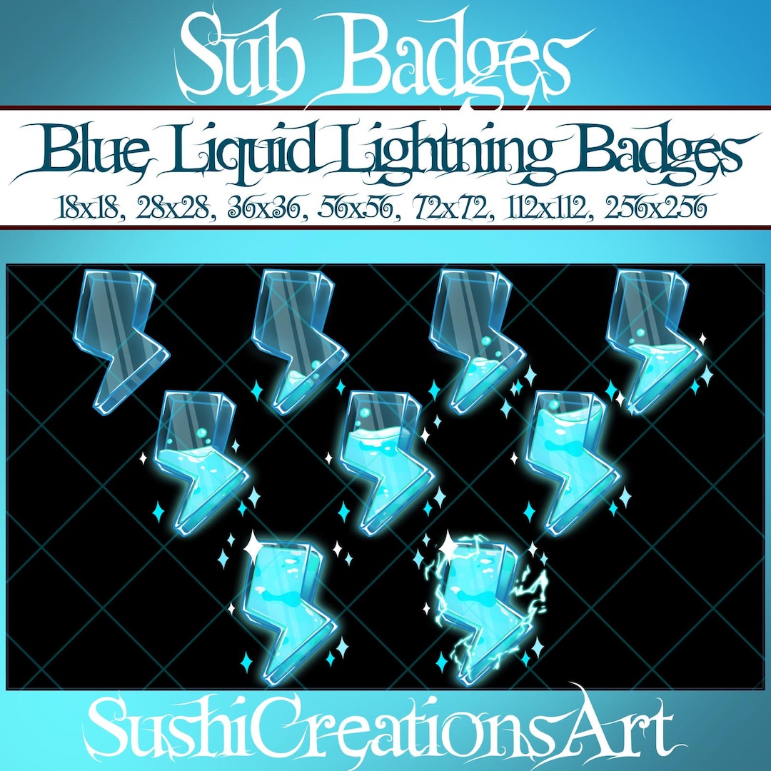 8 Cute Blue Liquid Lightning Evolution Sub Badges, Thunder Strike Bit ...