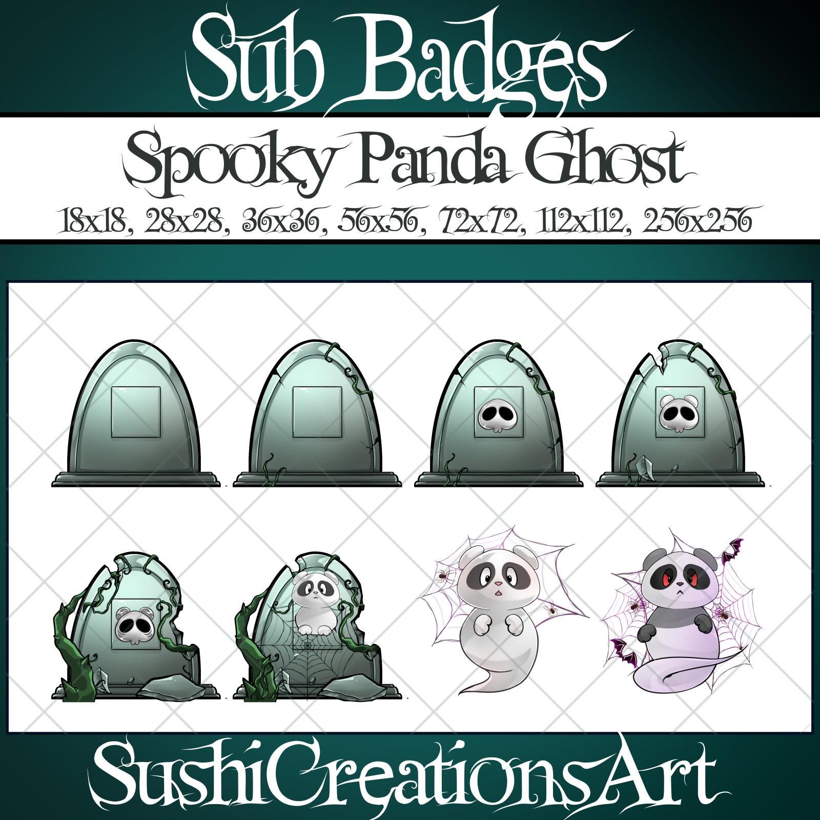 Spooky Giant Panda Ghost Sub Badges, Halloween Bit Badges, Tombstone ...
