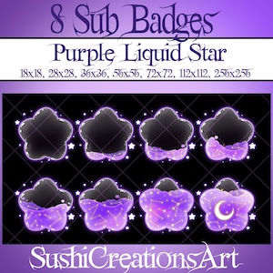 8 Purple Liquid Star, Moon Sakura Flower Sub Badges Goals, Shining ...