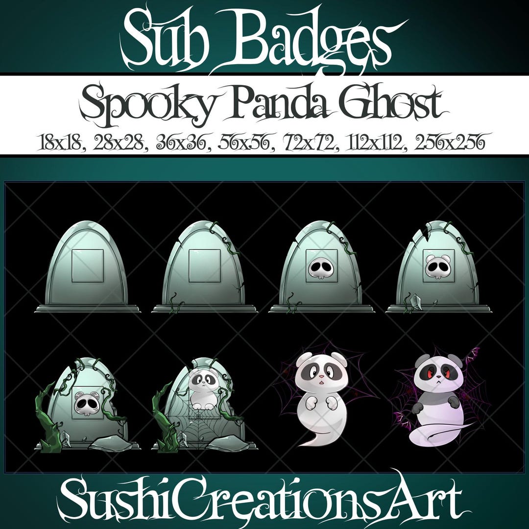 Spooky Giant Panda Ghost Sub Badges, Halloween Bit Badges, Tombstone ...