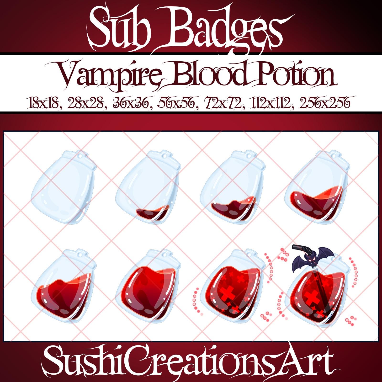 8 Vampire Blood Potion Twitch Sub Badges, Gothic Blood Pack Bit ...