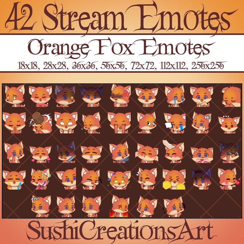 Chibi Orange Foxy Twitch Emotes Pack, Funny Fox Emoji Bundle, Forest ...