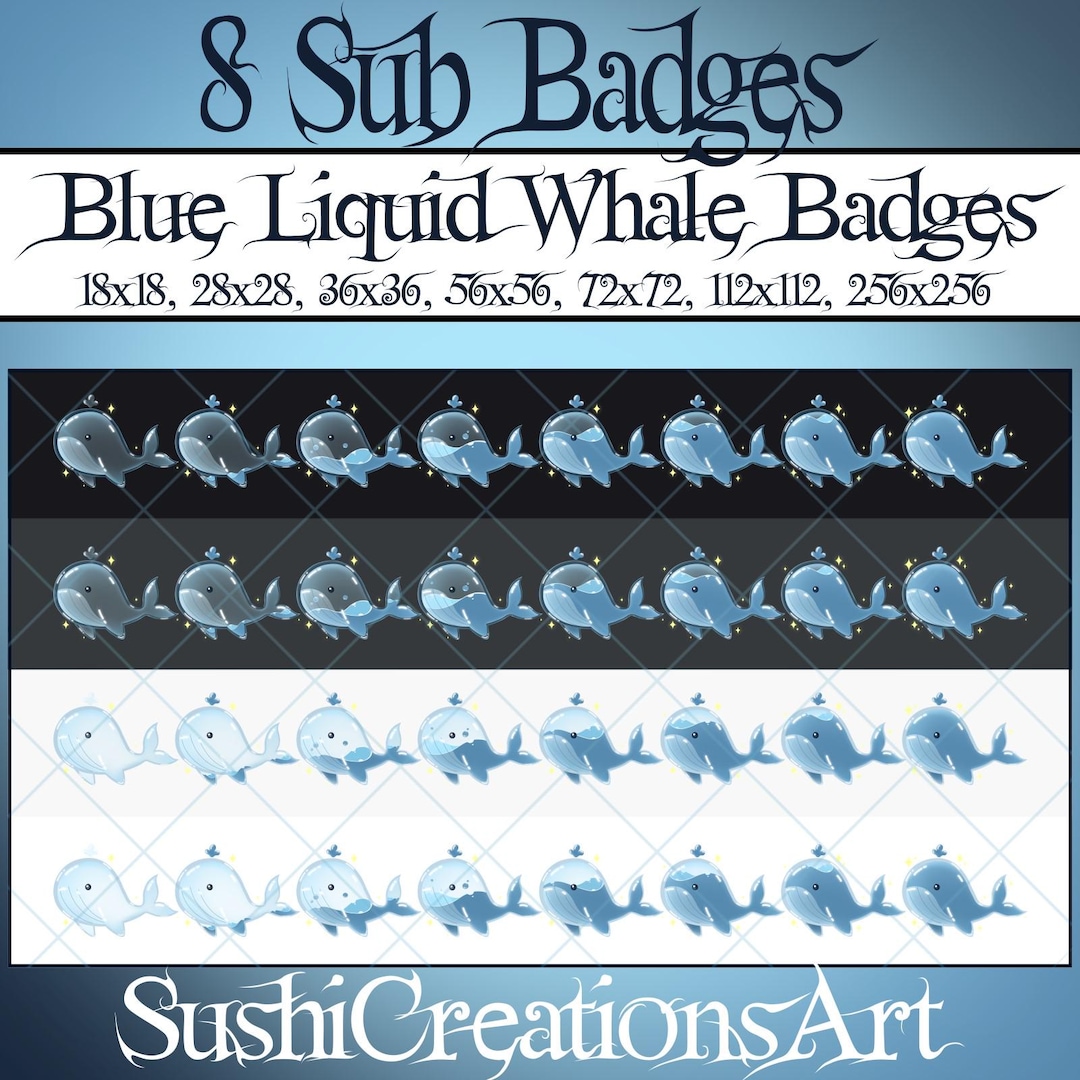 8 Cute Blue Liquid Whale Evolution Sub Badges, Orca Bit, Marine Animals ...