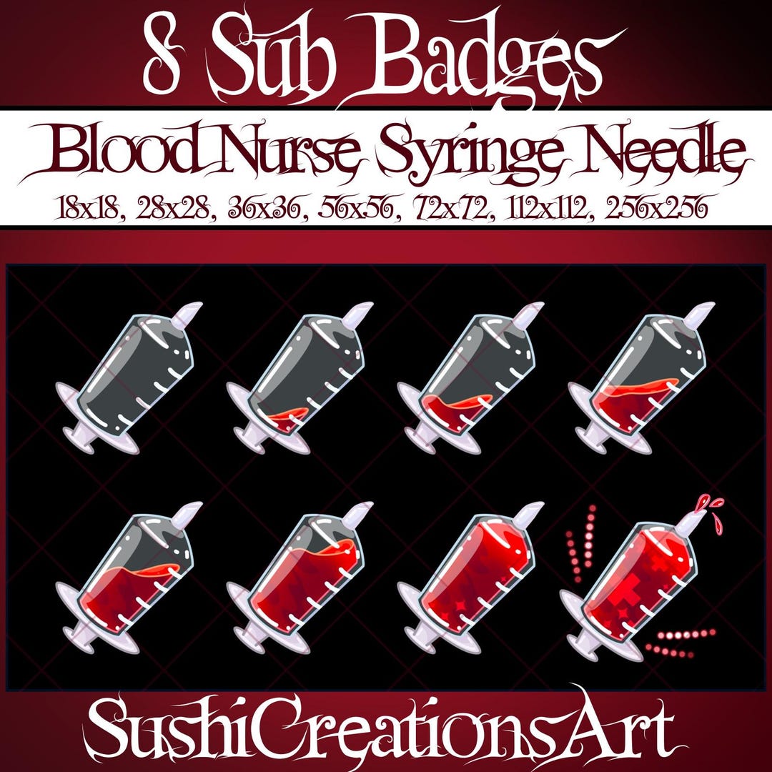 8 Vampire Blood Nurse Syringe Needle Twitch Sub Badges, Gothic Blood ...