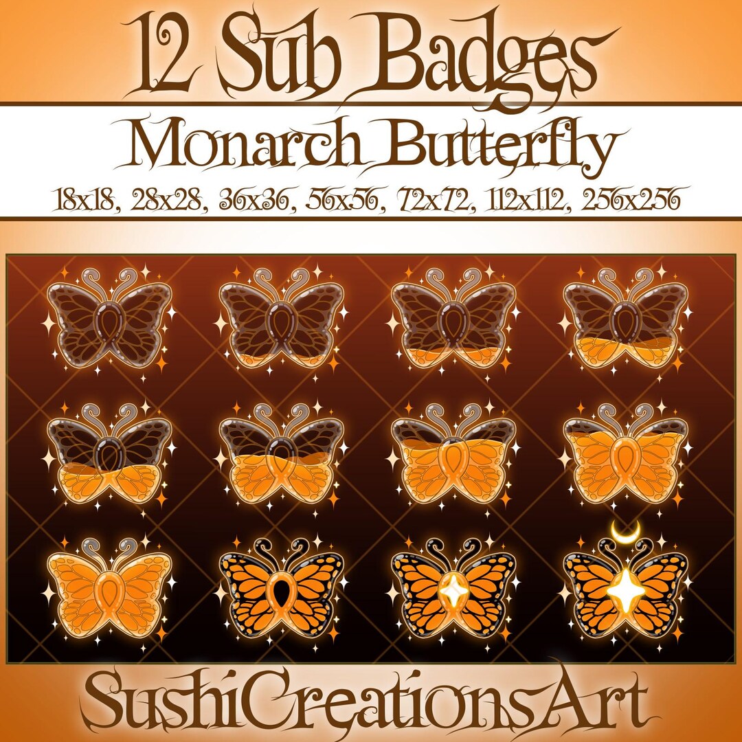 12 Orange Monarch Butterfly Sub Badges Goals, Multiple Sclerosis Bit ...