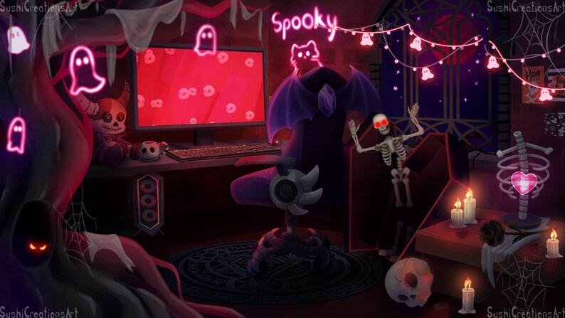 Animated Stream Screen: Creepy Halloween Room, Spooky Night Twitch ...