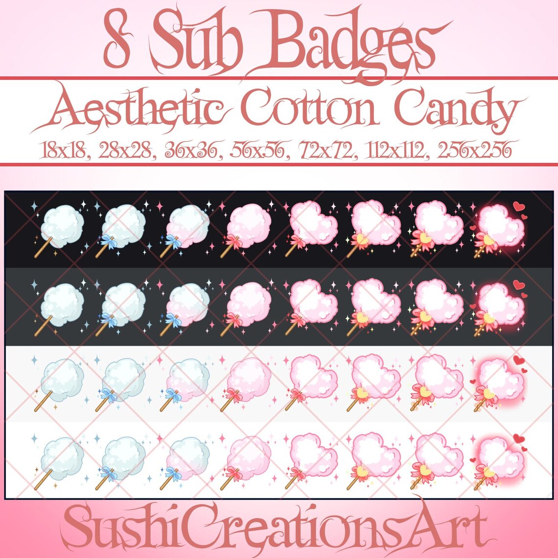 8 Aesthetic Cotton Candy Sub Badges Goals, Sugar Heart Lolly Candy Bit ...
