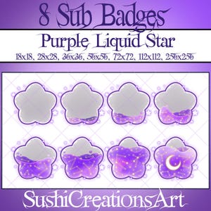 8 Purple Liquid Star, Moon Sakura Flower Sub Badges Goals, Shining ...