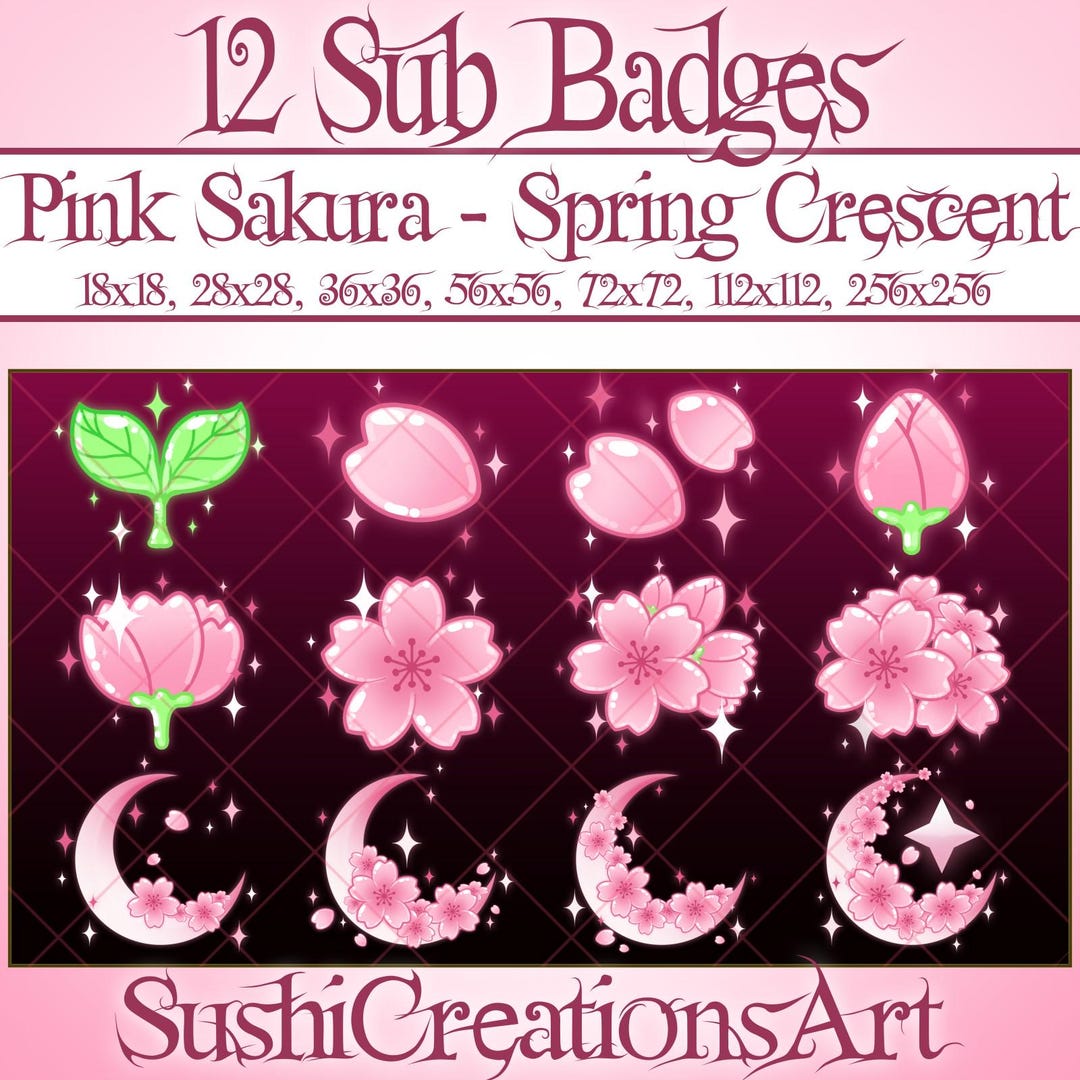 Pink Sakura Flower, Cherry Blossom Plant Sub Badges Goals, Spring ...