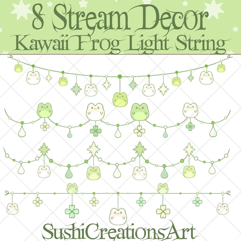 8 Animated Stream Decoration: Green Frog Twinkle Light String Twitch ...