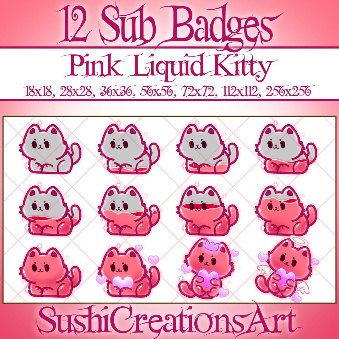 Pink Liquid Kitty Hug Heart Sub Badges Goals, Cat Lover Bit Pack, Cat ...