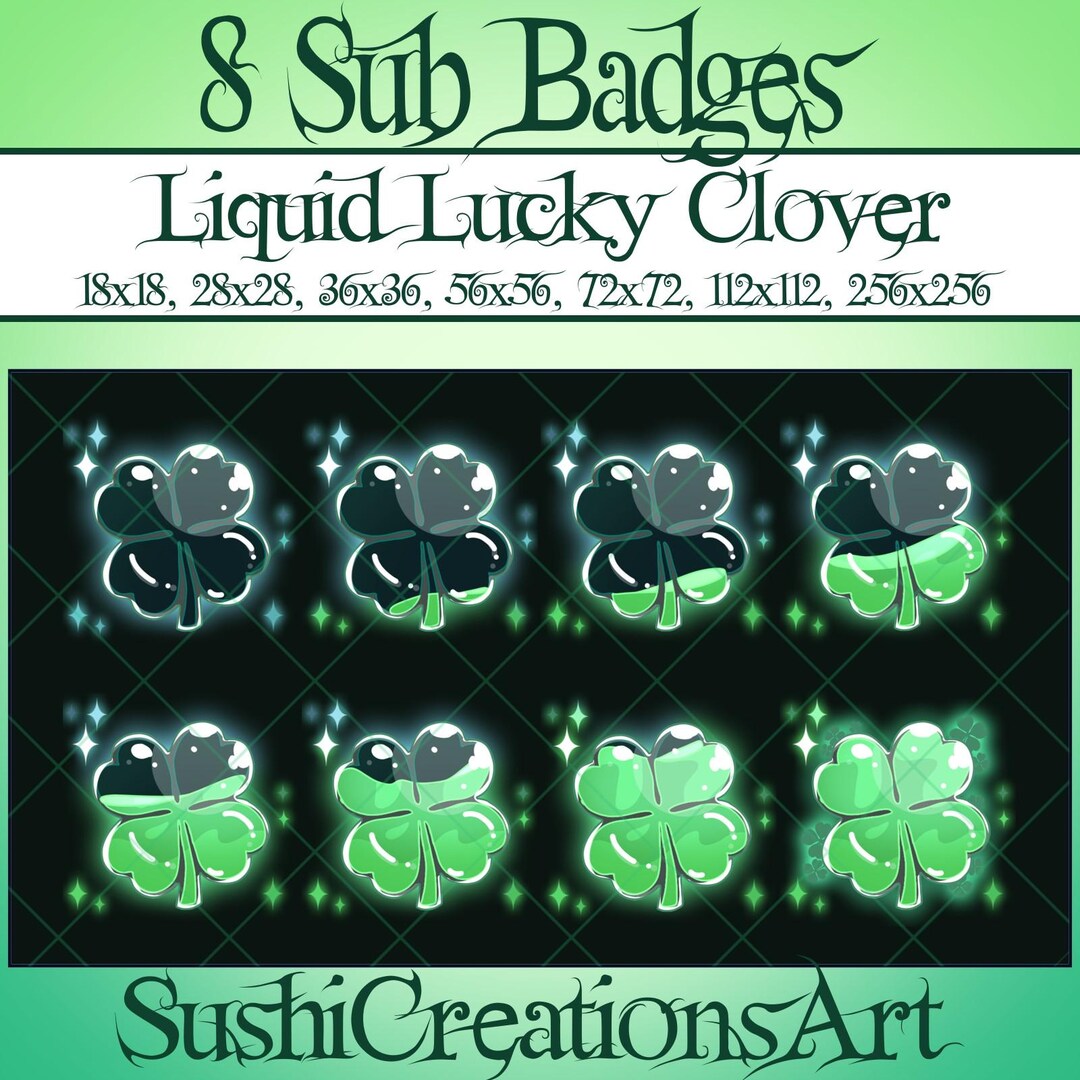 Green Liquid Four Leaf Clover Sub Badges, Magical Patrick Day Bit ...