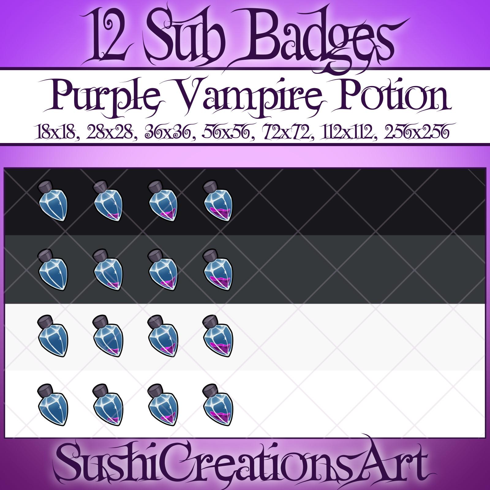 12 Vampire Purple Bottle Sub Badges Goals, Gothic Bat Potion Bit Pack ...