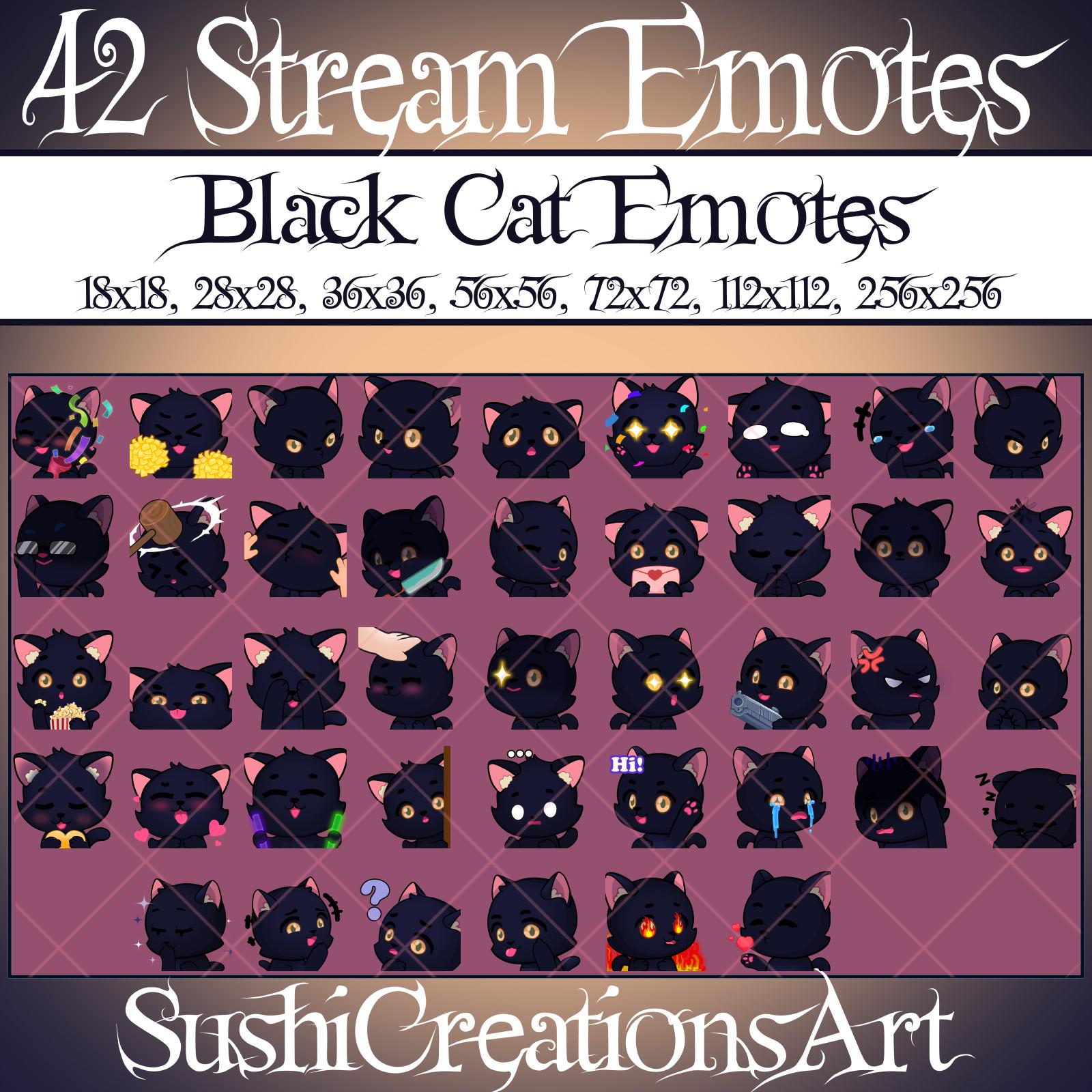 42 Chibi Black Kitty Twitch Emotes Pack, Funny Moon Cat Emoji Bundle ...