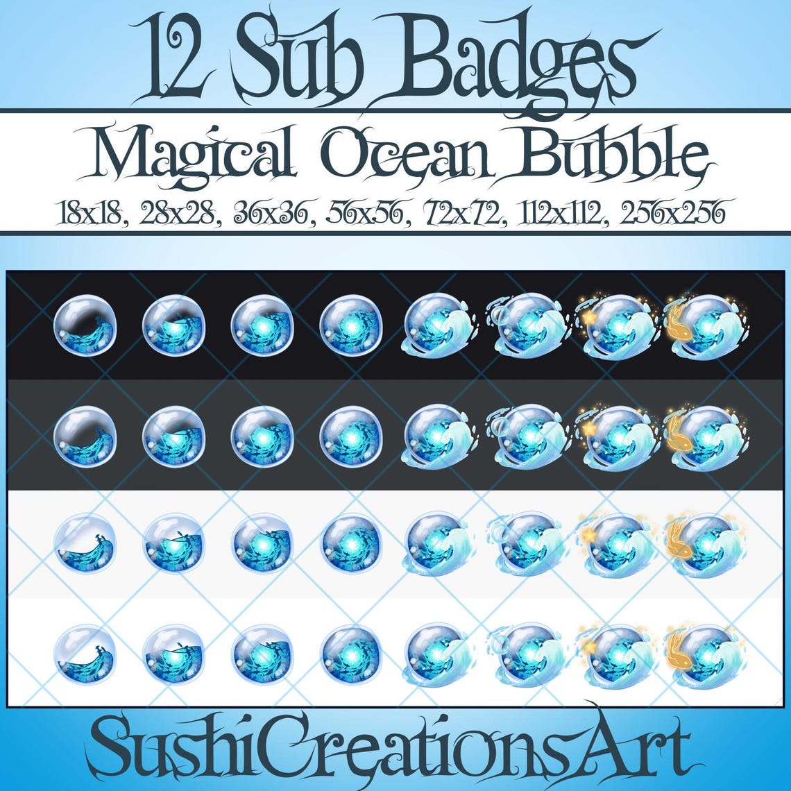 12 Blue Magical Ocean Bubble Sub Badges Goals, Shining Galaxy Deep Sea ...