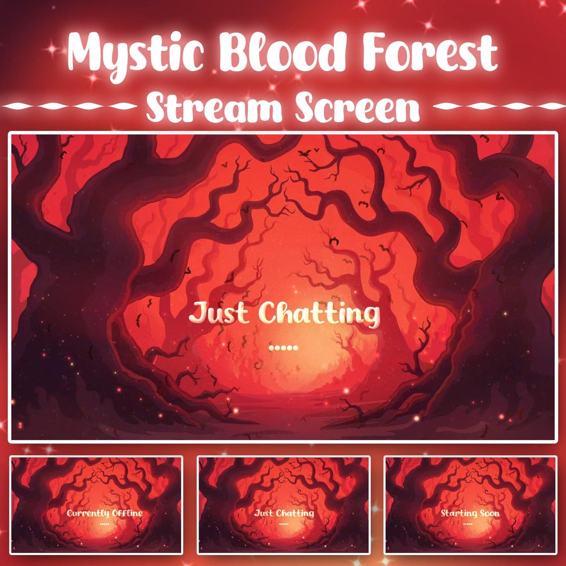 7 Animated Stream Screen: Mystic Blood Forest Twitch Overlay, Red ...