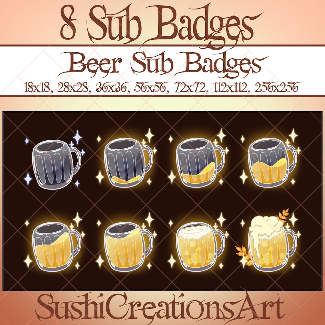 8 Cute Beer Mug Sub Badges, Beer Glass Bit Goals, Tavern Alcohol Grog ...
