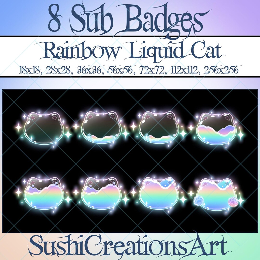 8 Cute Rainbow Liquid Lucky Cat Evolution Sub Badges Goals, Kitty Bit ...