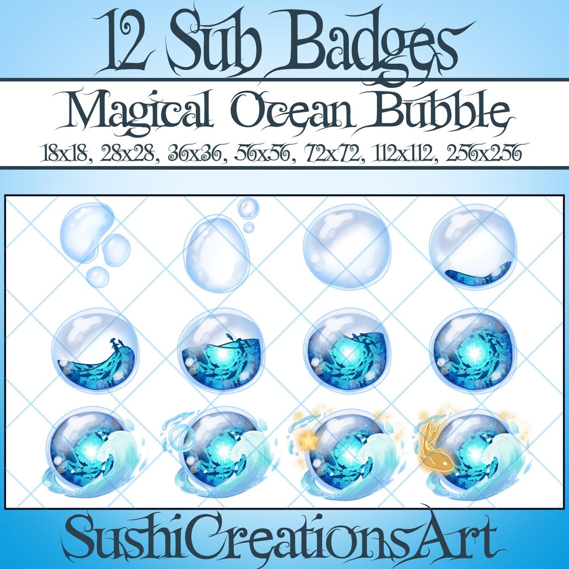 12 Blue Magical Ocean Bubble Sub Badges Goals, Shining Galaxy Deep Sea ...