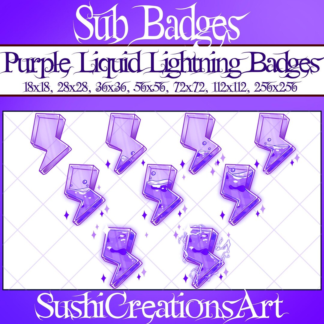 Cute Purple Liquid Lightning Evolution Sub Badges, Thunder Strike Bit ...