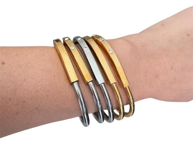 18K Gold & Silver Plated Locked Braclet, U Lock Braclet, Zircon Stone ...