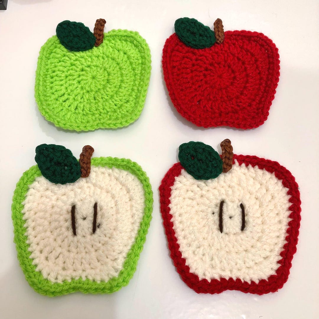 Crochet Green and Red Apple Coasters! - Etsy