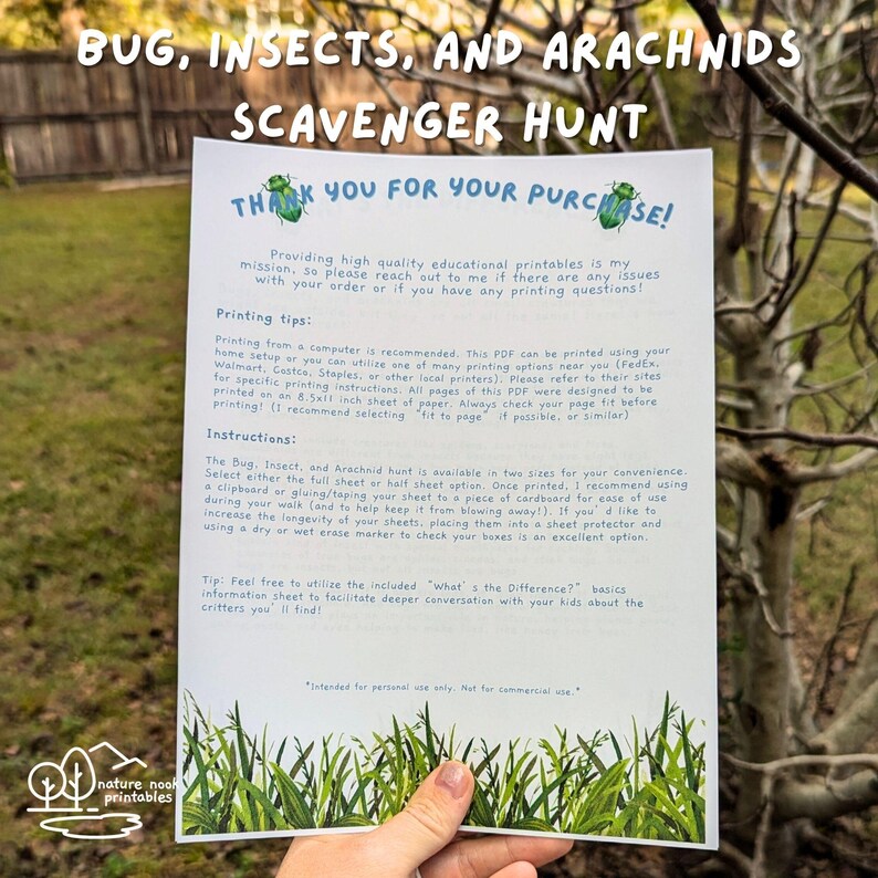 Bug Insect and Arachnid Scavenger Hunt, Printable Camping Games ...