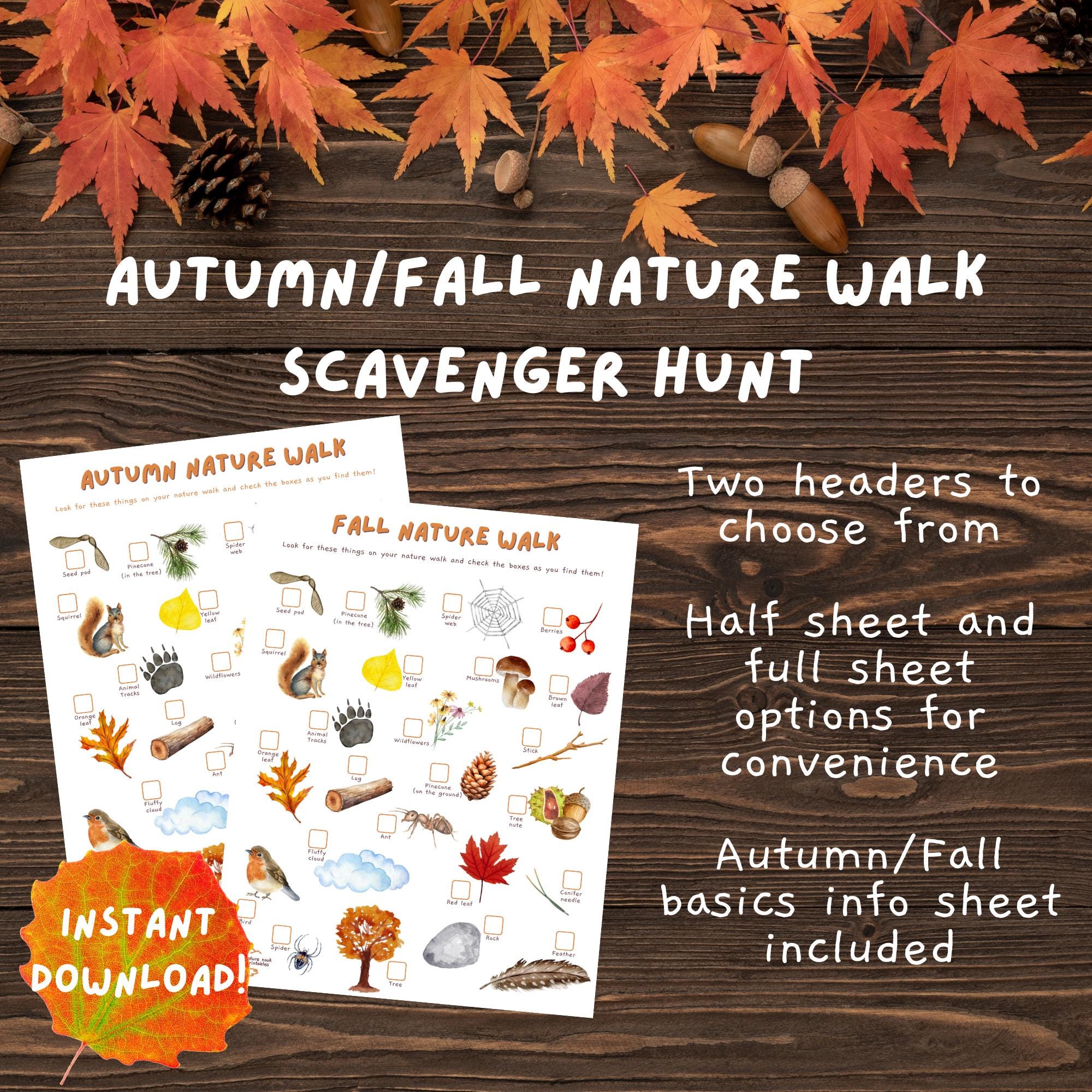 Autumn Fall Nature Walk Scavenger Hunt for Kids, Nature Learning, Fall ...