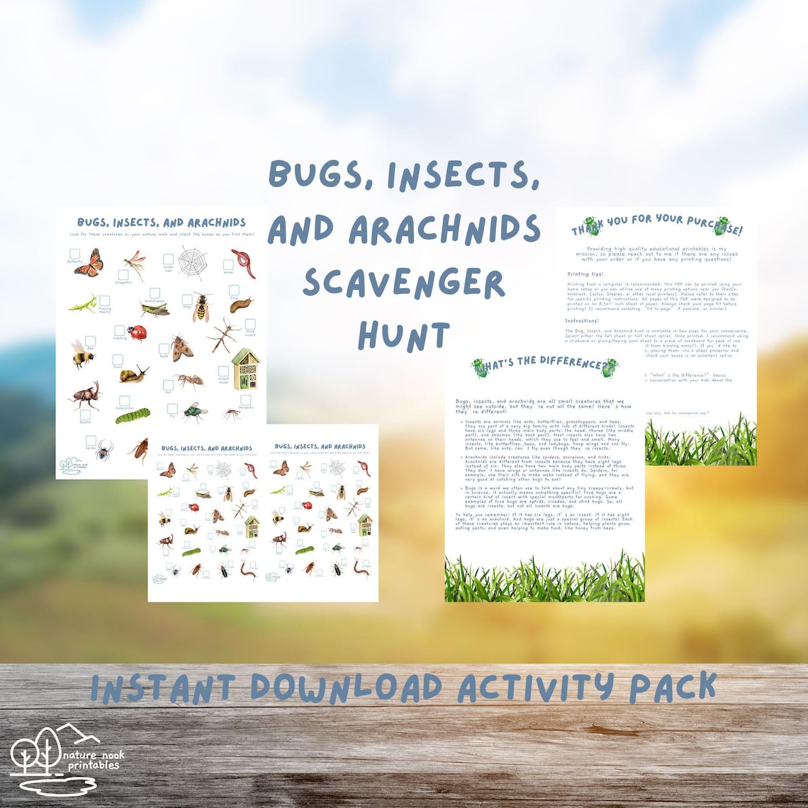 Bug Insect and Arachnid Scavenger Hunt, Printable Camping Games ...