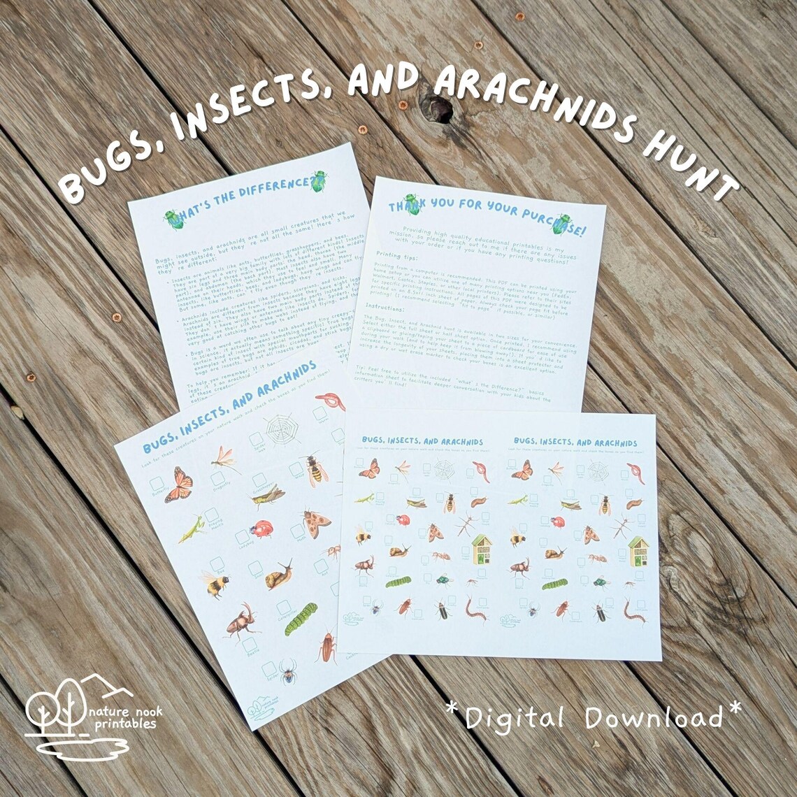 Bug Insect and Arachnid Scavenger Hunt, Printable Camping Games ...