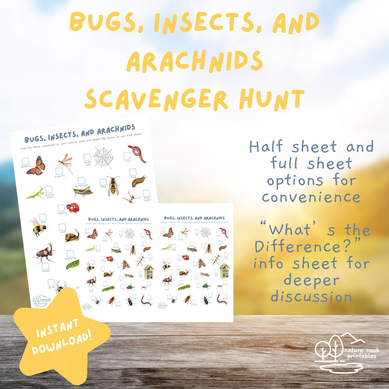 Bug Insect and Arachnid Scavenger Hunt, Printable Camping Games ...