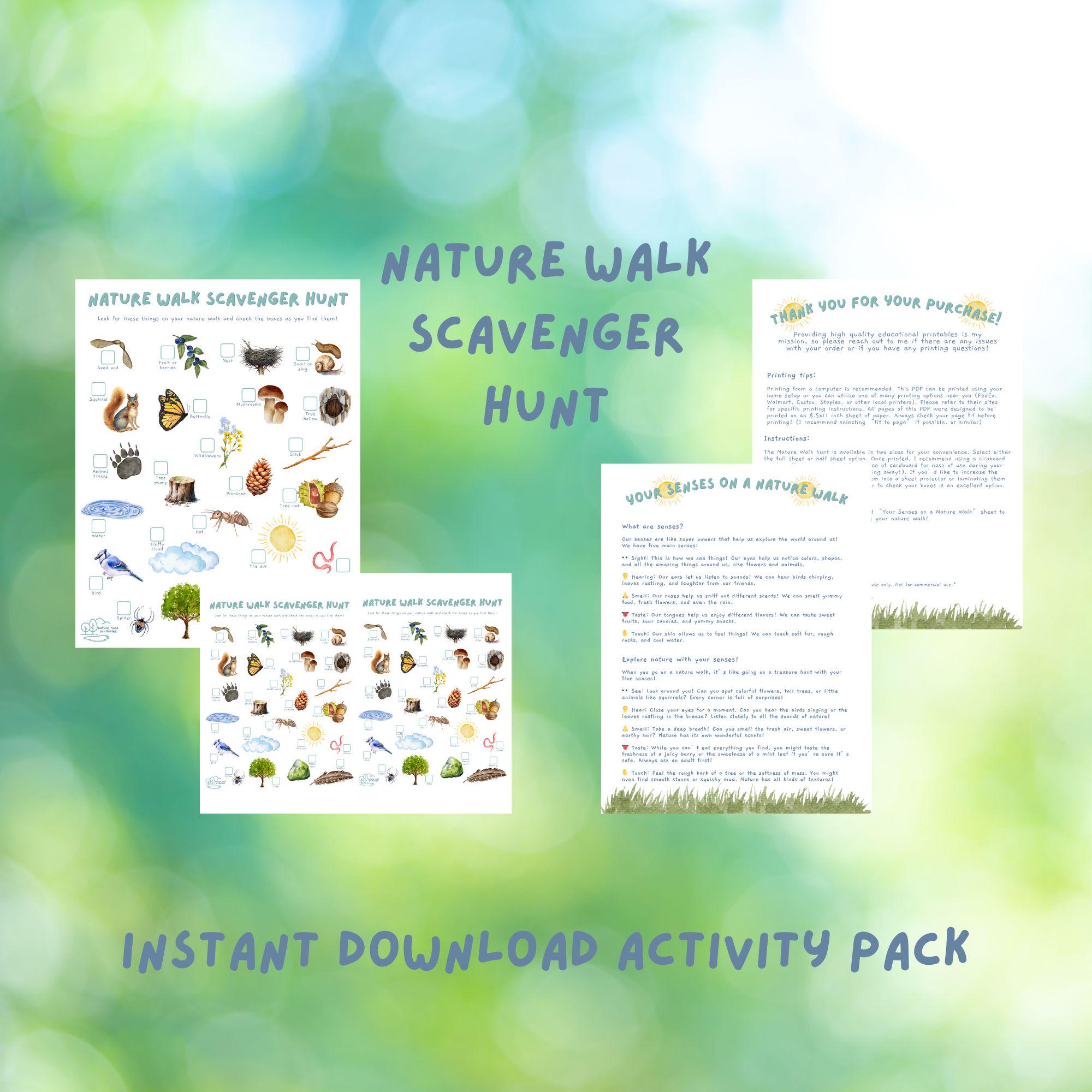 Nature Walk Scavenger Hunt Printable Activity, Nature Printable ...
