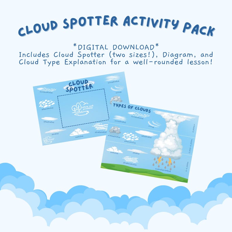 Cloud Spotter Activity, Cloud Types, Printable Outdoor Scavenger Hunt ...