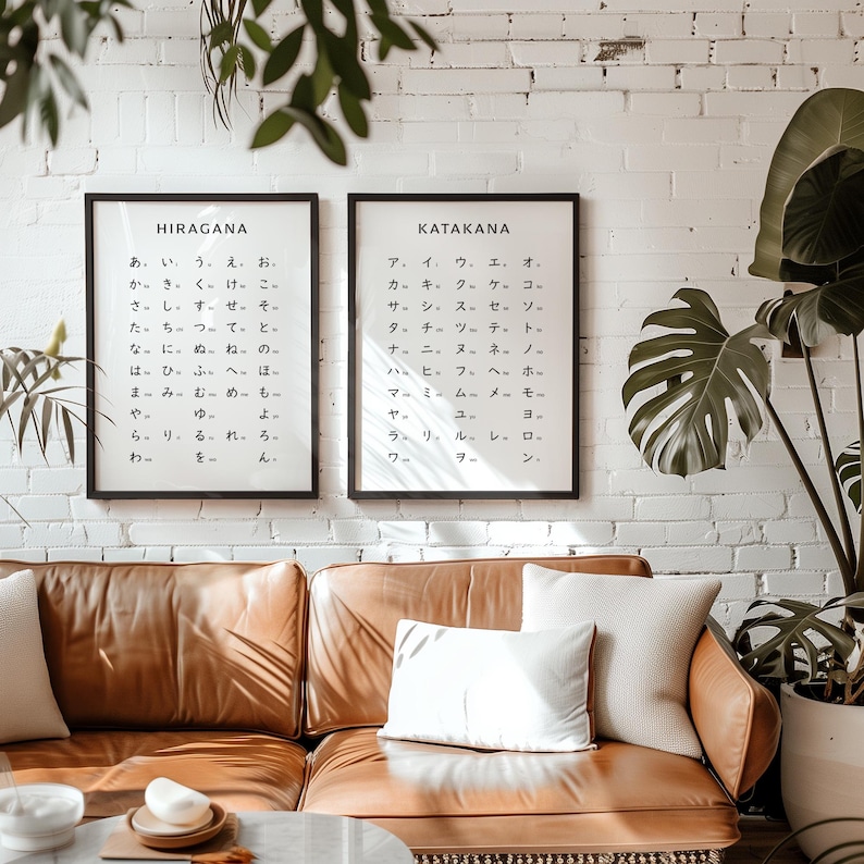 Hiragana Katakana Chart Poster Set – Japanese Alphabet Art (digital ...