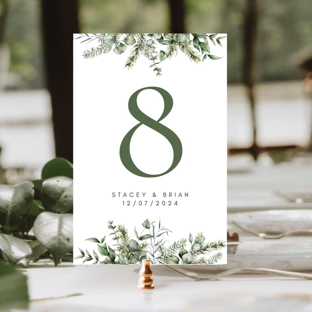 Printable Greenery Table Number Cards | Editable Wedding Table Numbers ...